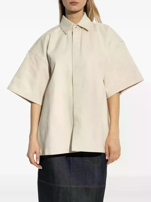 JIL SANDER Short Sleeve Poplin Shirt With Logo Patch - Neutrals