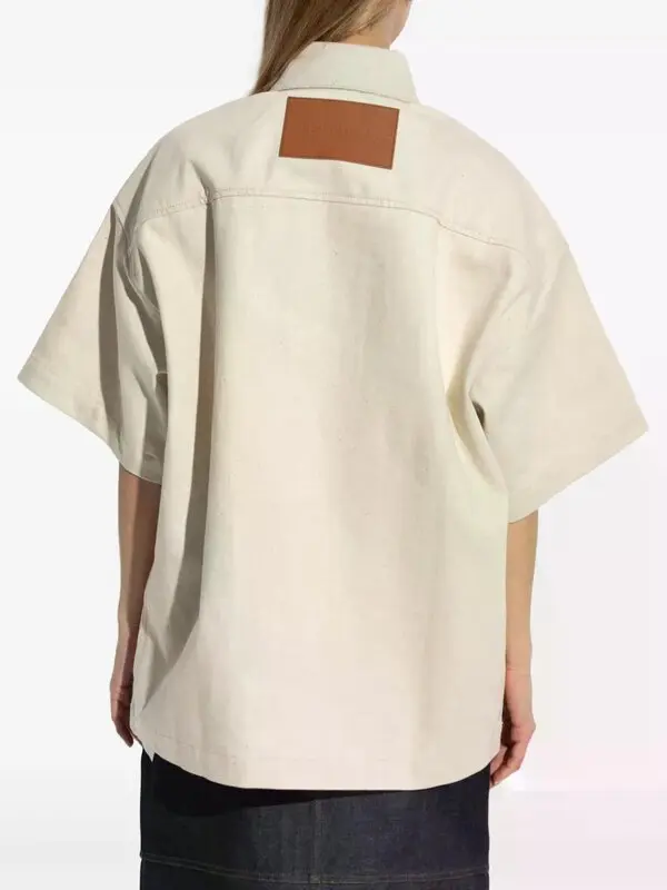JIL SANDER Short Sleeve Poplin Shirt With Logo Patch - Neutrals