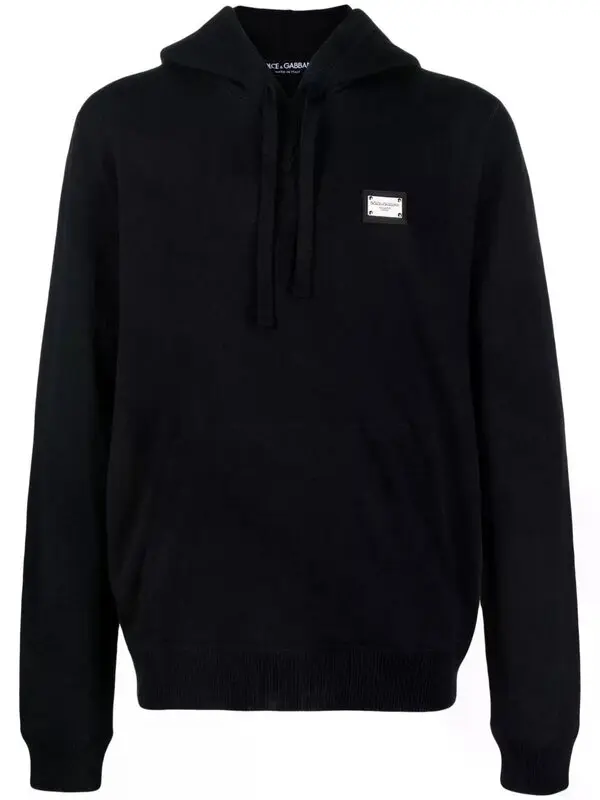 Dolce & Gabbana Logo-plaque Knitted Hoodie - Blue