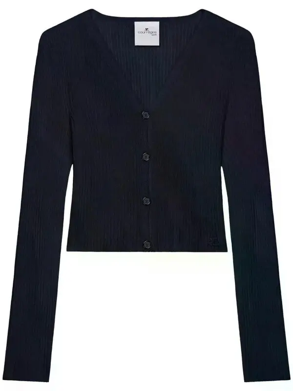 COURREGES Cropped Fine-ribbed Cardigan - Blue