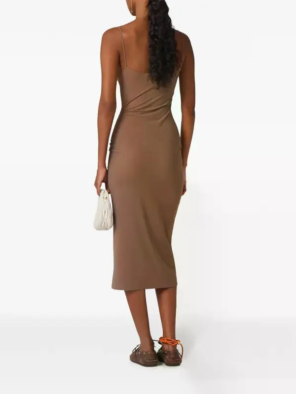 Miu Miu Logo-print Jersey Midi Dress - Brown