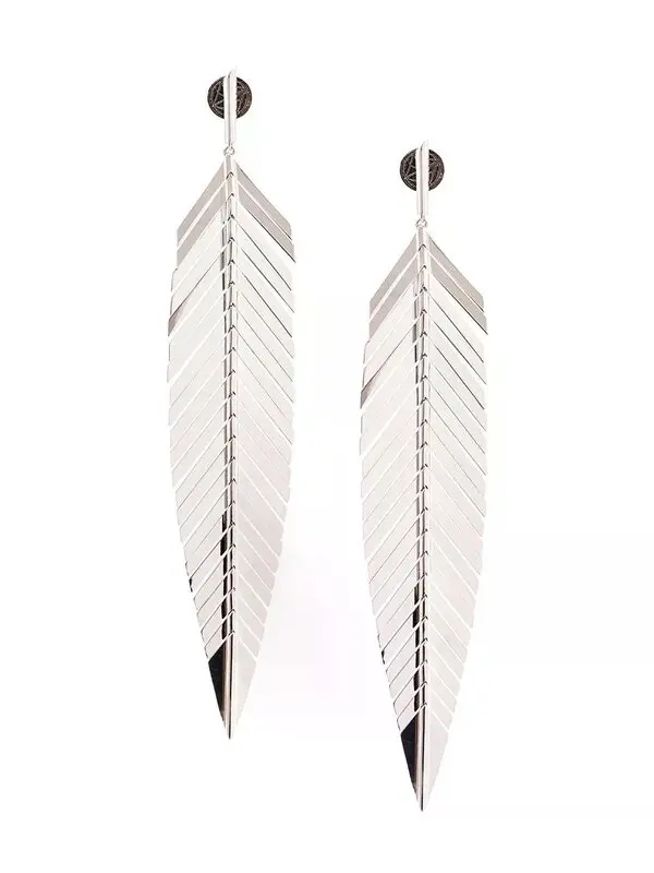 CADAR 18kt White Gold Feather Drop Earrings - Silver