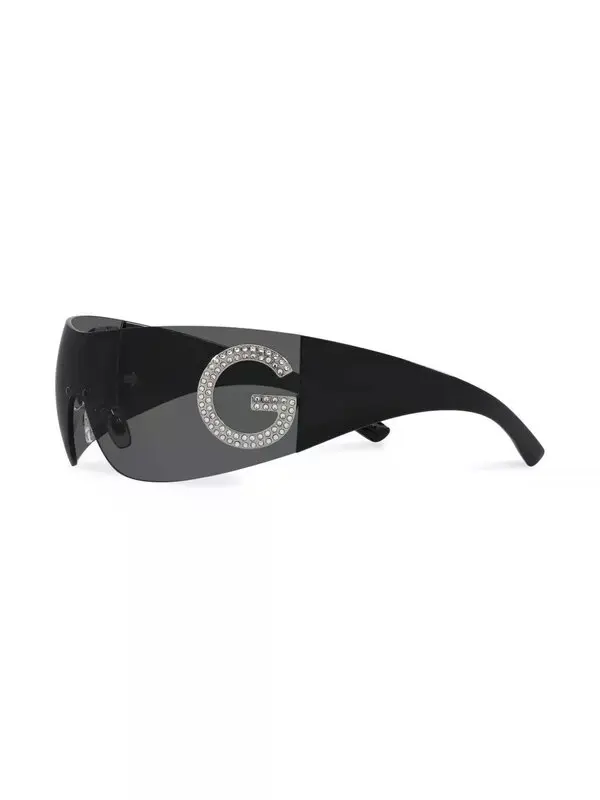 Dolce & Gabbana Re-edition Shield-frame Sunglasses With Rhinestone Embellishment - Black