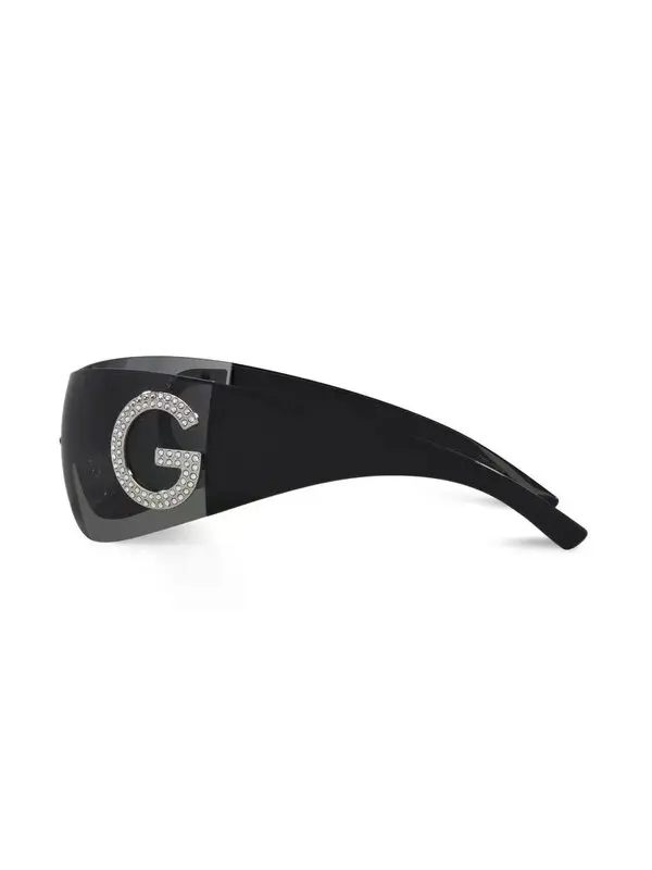 Dolce & Gabbana Re-edition Shield-frame Sunglasses With Rhinestone Embellishment - Black