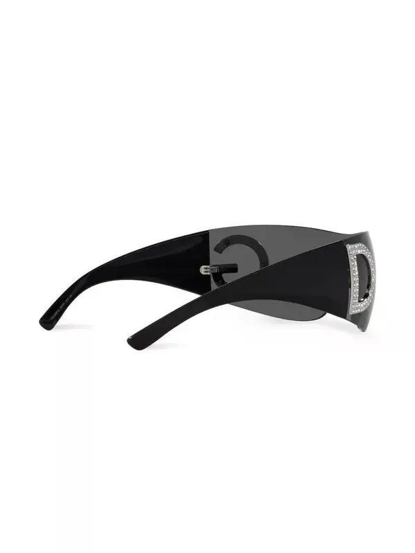 Dolce & Gabbana Re-edition Shield-frame Sunglasses With Rhinestone Embellishment - Black