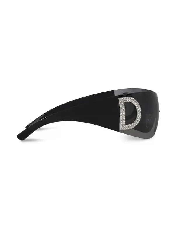 Dolce & Gabbana Re-edition Shield-frame Sunglasses With Rhinestone Embellishment - Black