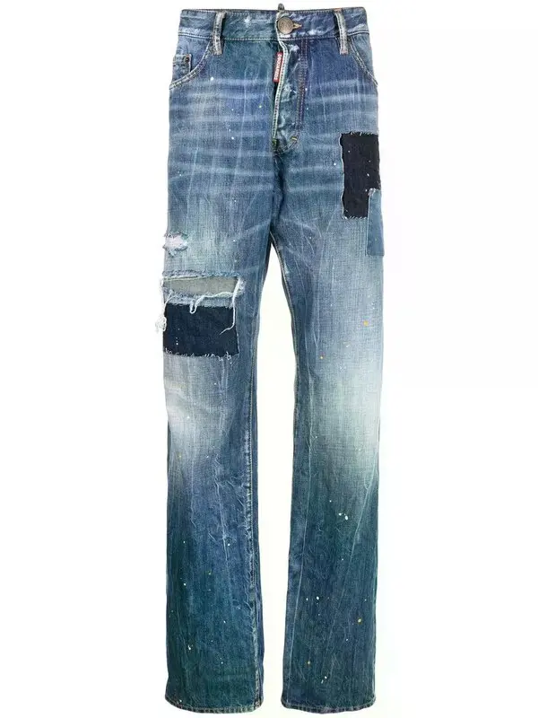 Dsquared2 Distressed Patchwork Straight Leg Jeans