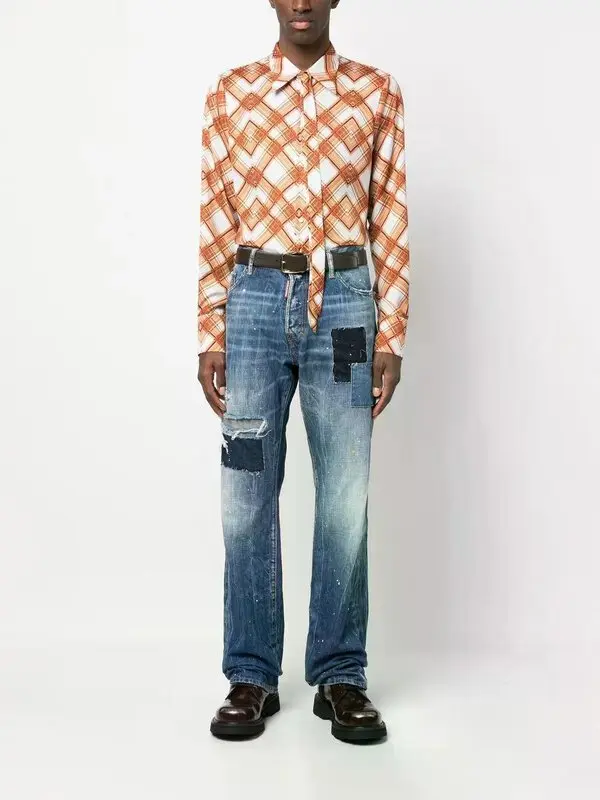 Dsquared2 Distressed Patchwork Straight Leg Jeans