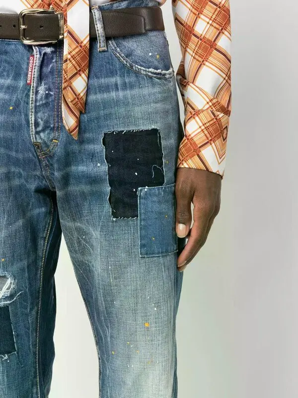 Dsquared2 Distressed Patchwork Straight Leg Jeans