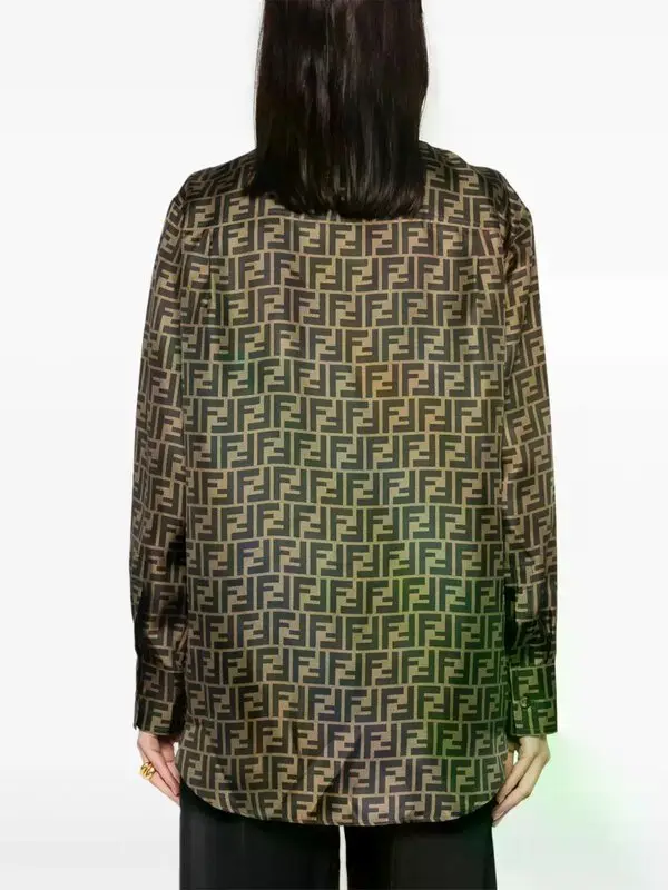 Fendi Ff-logo Print Silk Shirt - Brown