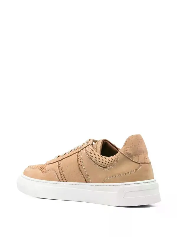 BILLIONAIRE Perforated Lace-up Sneakers With Gold-tone Logo Plaque - Brown