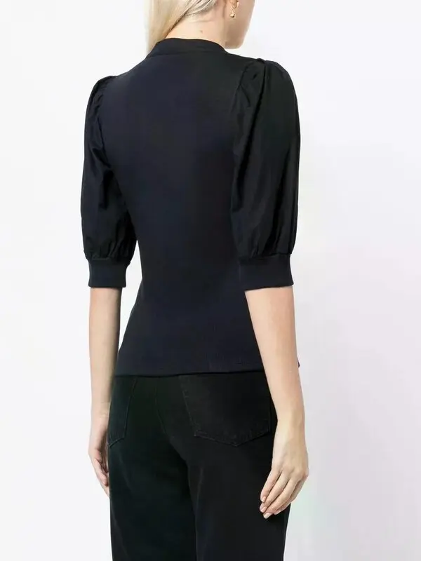 Veronica Beard Button-up Top With Puff Sleeves