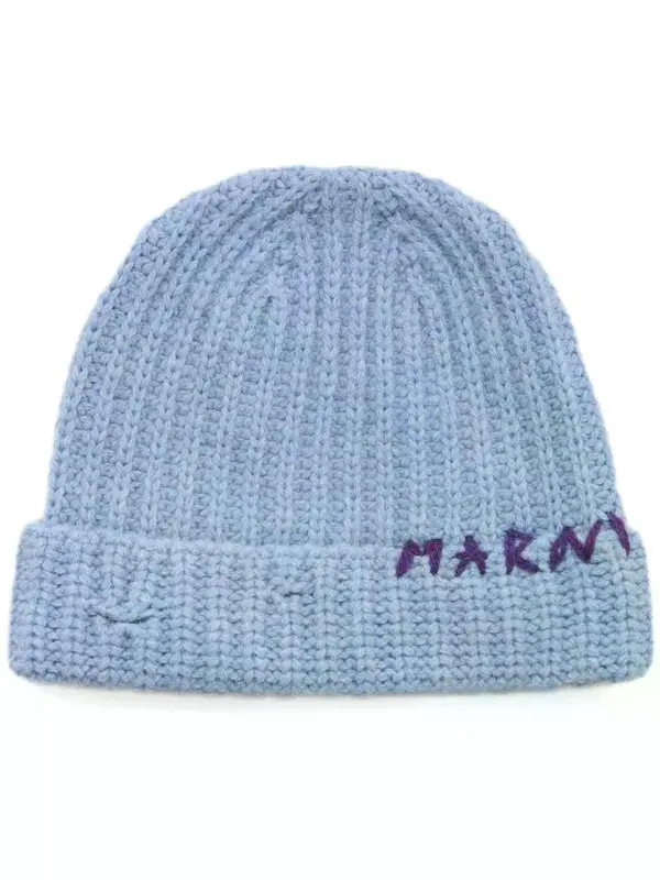 Marni Logo-embroidered Wool Beanie - Blue
