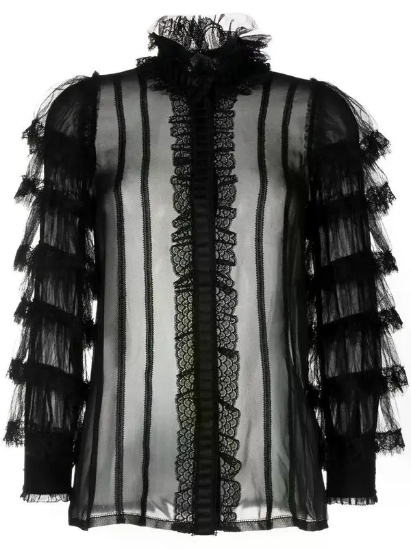 Shiatzy Chen Ruffled Mulberry Silk Blouse
