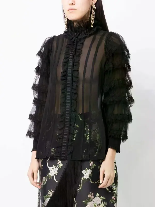 Shiatzy Chen Ruffled Mulberry Silk Blouse