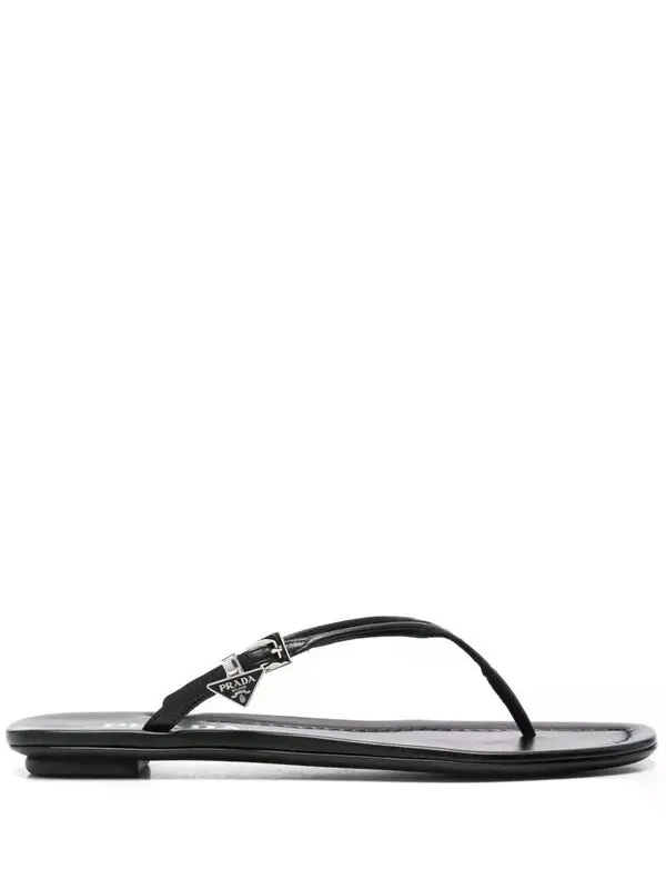 Prada Enamel Triangle-logo Slides - Black