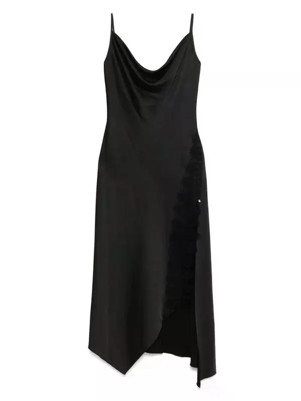 NISSA Satin Dress With Lace Detailing - Black