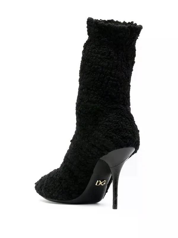 Dolce & Gabbana Shearling Trim Stiletto Heel Boots