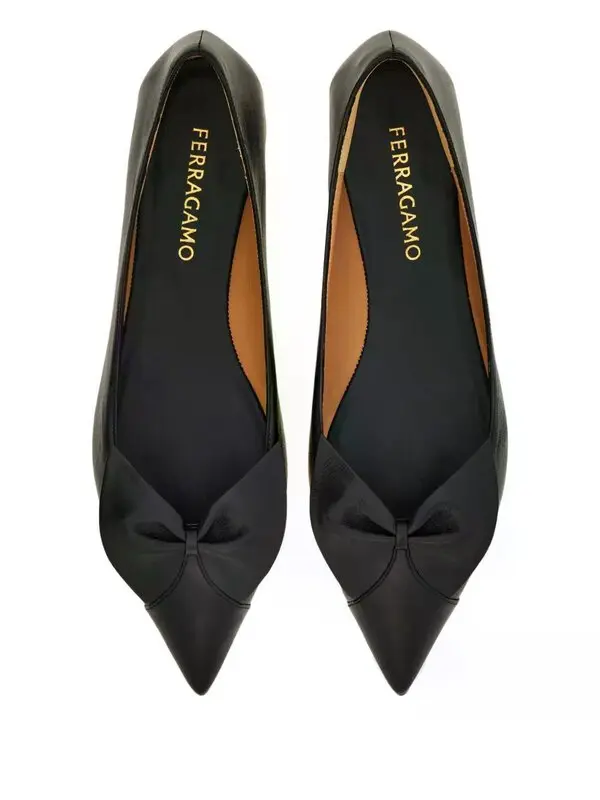 FERRAGAMO Bow Leather Ballerina Shoes - Black