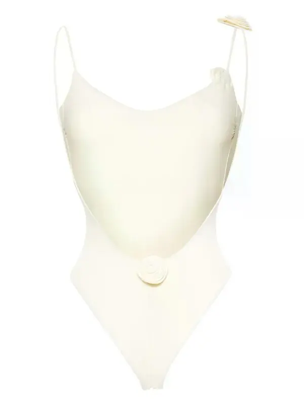 LA REVECHE Ashar Floral-appliqué Swimsuit - Neutrals