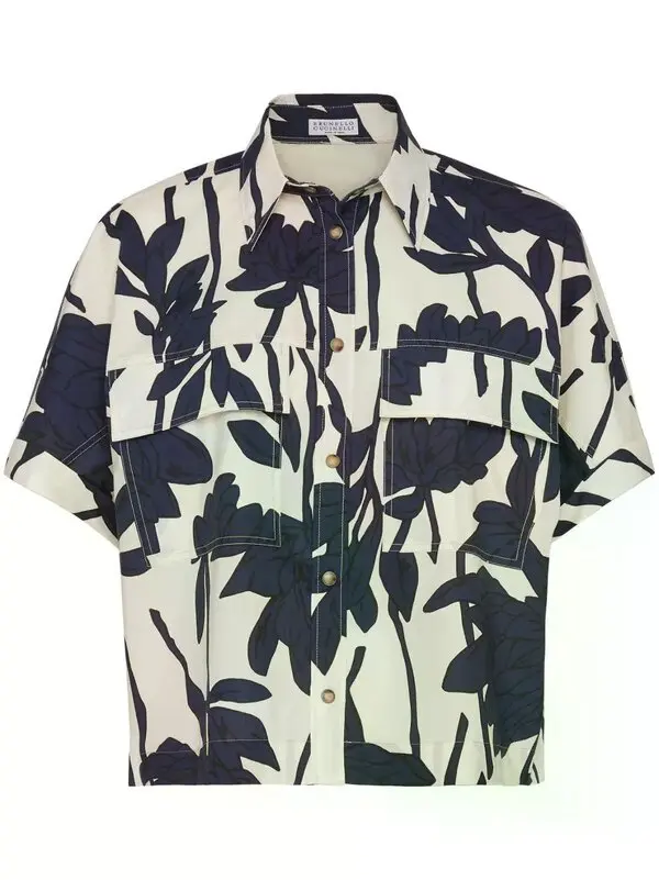 Brunello Cucinelli Leaf-print Cotton Shirt