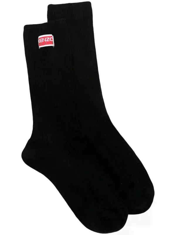 Kenzo Logo-patch Ribbed-knit Socks - Black