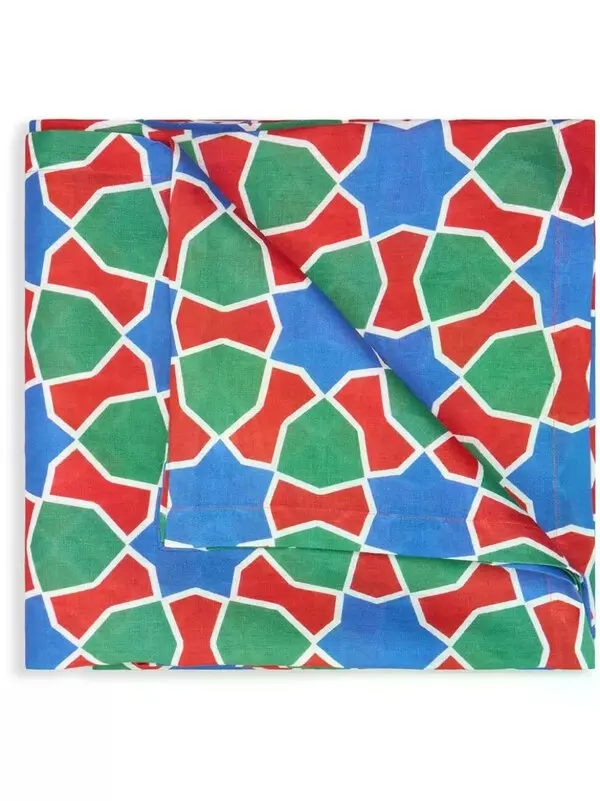 CABANA Tiles Linen Square Tablecloth - Red