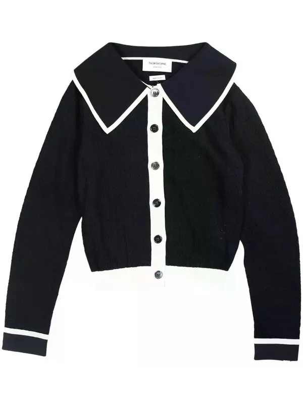 Thom Browne Pointelle-knit Cotton Cardigan With Contrasting Trim - Blue