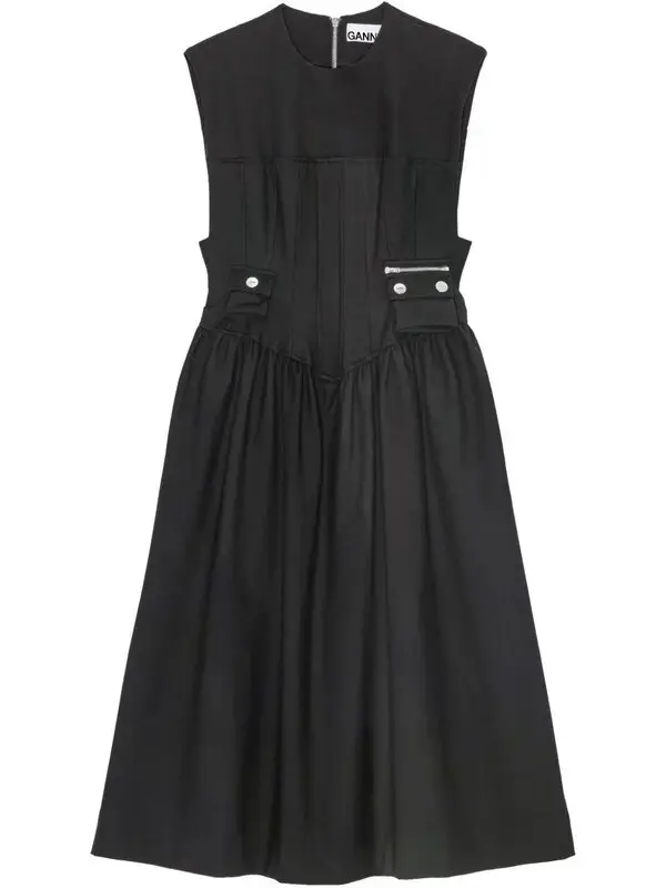 GANNI Pleat-detailing Midi Dress - Black