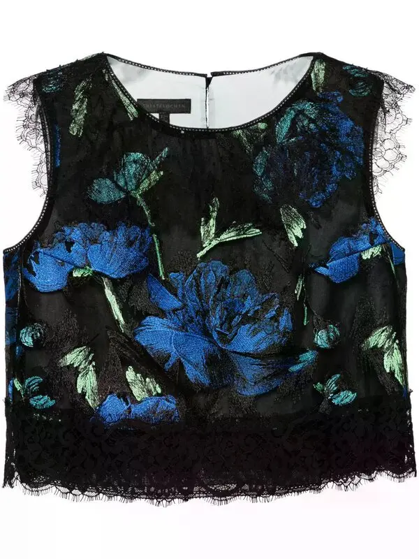 Shiatzy Chen Floral Embroidery Lace Cropped Top