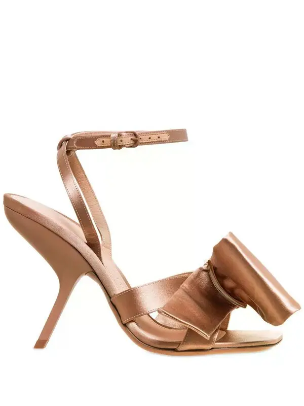 FERRAGAMO 105mm Asymmetric-bow Satin Sandals - Neutrals