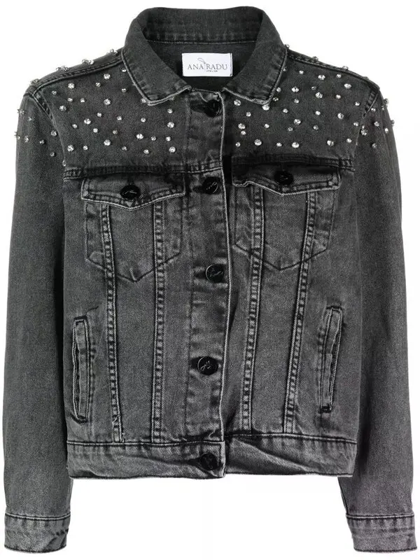 ANA RADU Crystal-embellished Denim Jacket - Grey