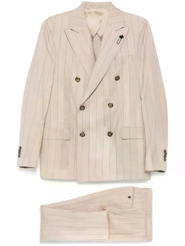 LARDINI Striped Double Breasted Suit - Neutrals