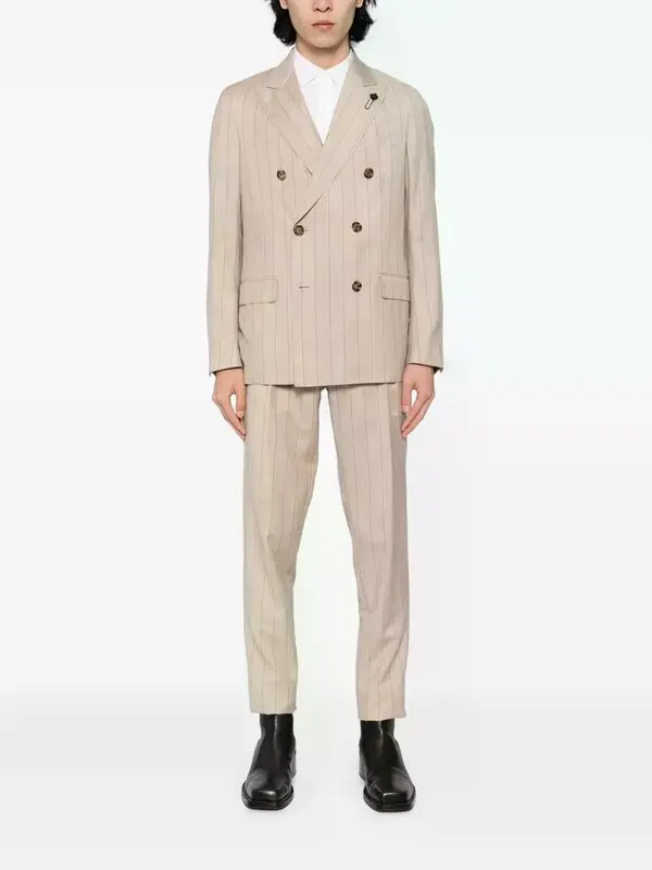 LARDINI Striped Double Breasted Suit - Neutrals