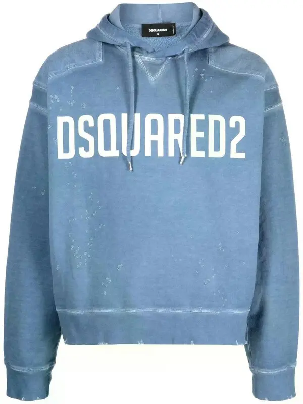 Dsquared2 Logo-print Distressed Hoodie - Blue