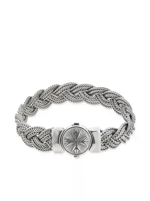 Emanuele Bicocchi Large Diamond-cut Flat Braided Bracelet - Silver