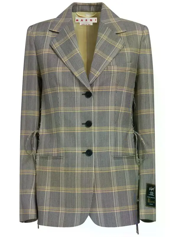 Marni Plaid Virgin Wool Blazer With Ripped Detailing