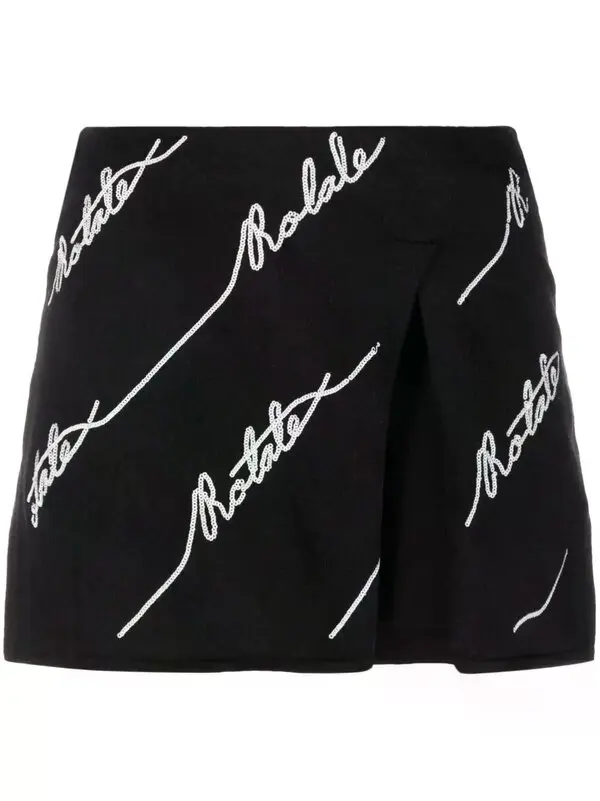ROTATE BY BIRGER CHRISTENSEN Logo-embellished Knitted Miniskirt - Black