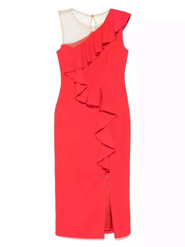 NISSA Ruffled Midi Dress - Red