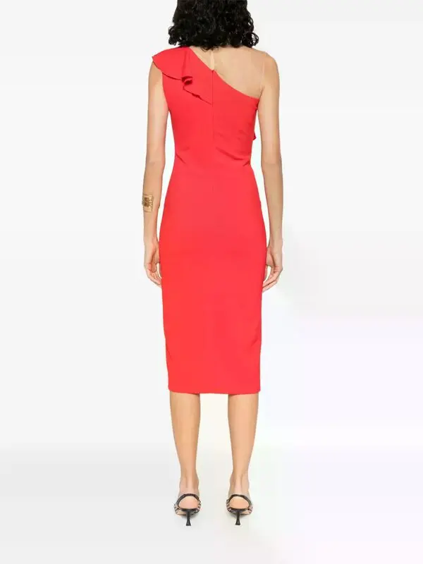 NISSA Ruffled Midi Dress - Red