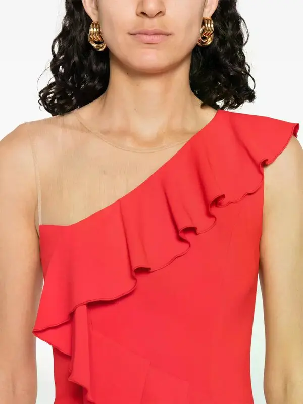 NISSA Ruffled Midi Dress - Red
