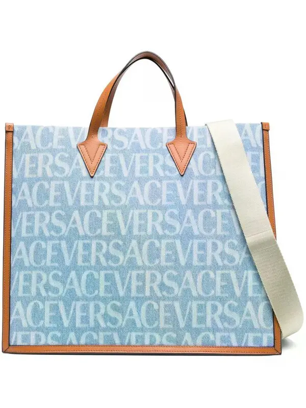Versace Allover Denim Tote Bag - Blue