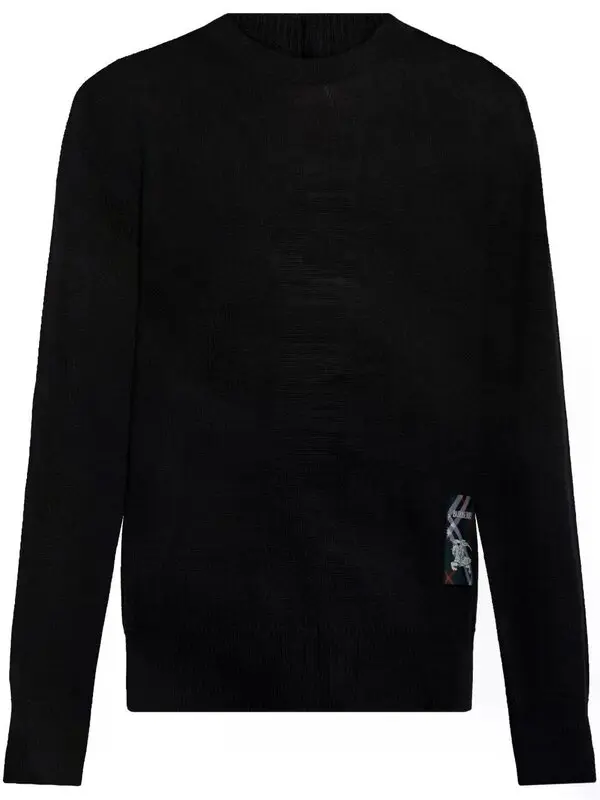 Burberry Wool Sweater With Check Label - Black