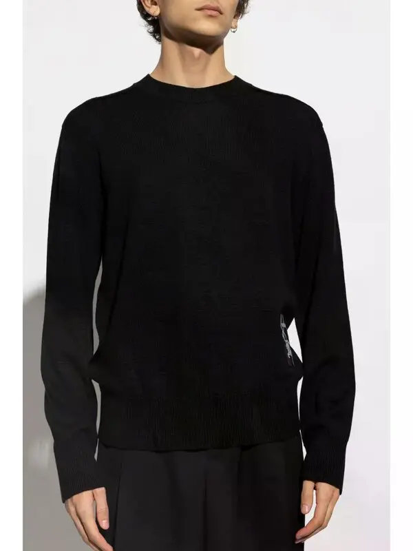 Burberry Wool Sweater With Check Label - Black