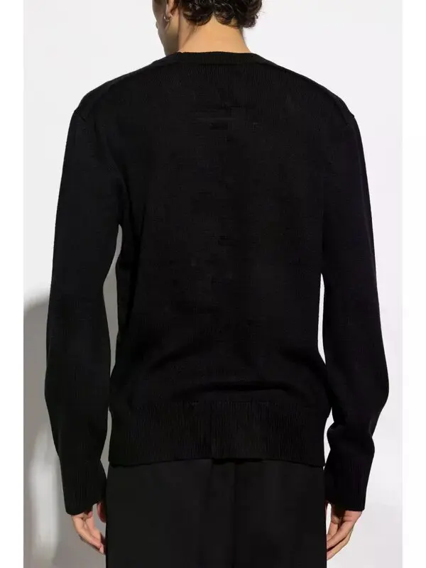 Burberry Wool Sweater With Check Label - Black
