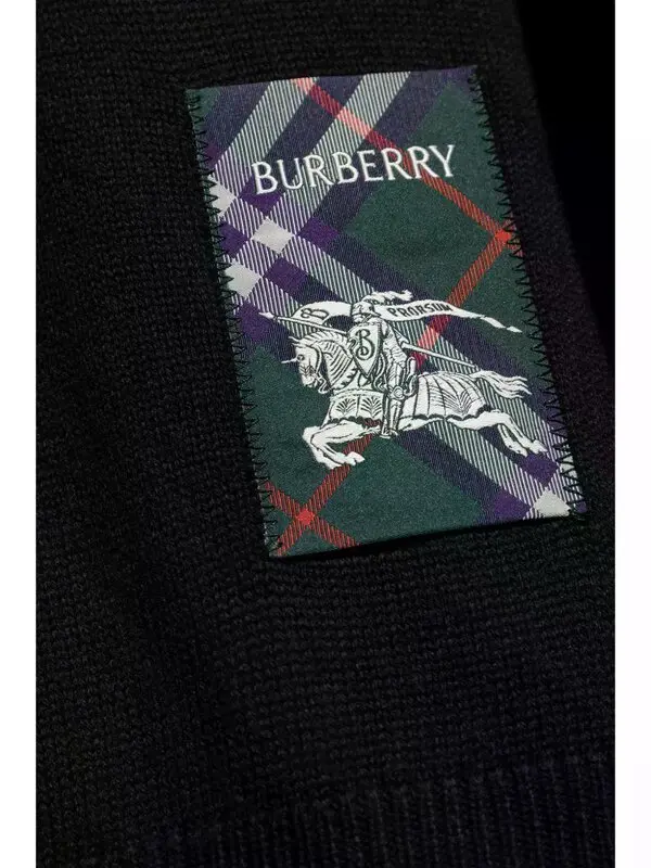 Burberry Wool Sweater With Check Label - Black