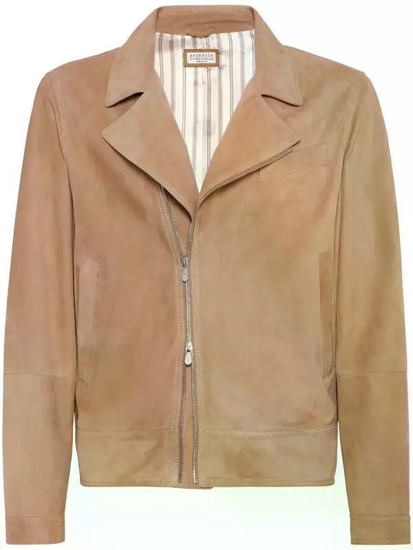 Brunello Cucinelli Suede Biker Jacket - Brown