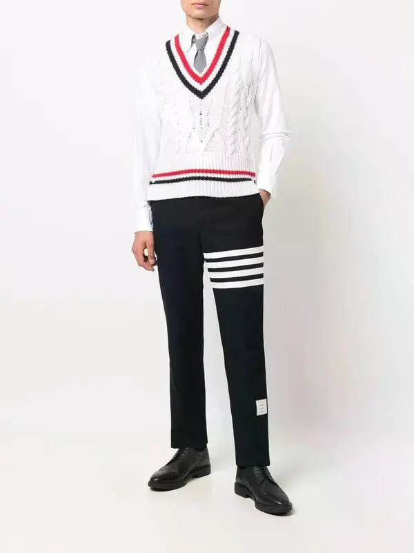 Thom Browne Rwb Trim Cable Knit Tank Top