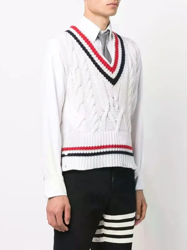 Thom Browne Rwb Trim Cable Knit Tank Top