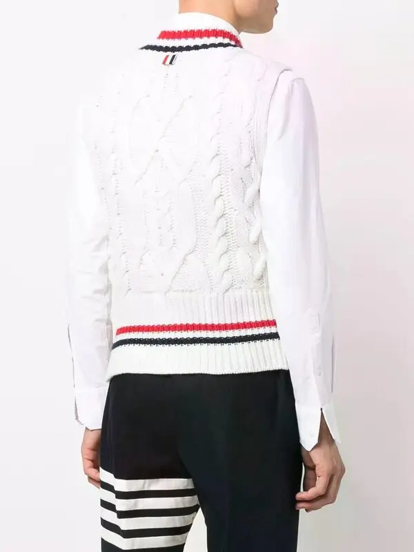 Thom Browne Rwb Trim Cable Knit Tank Top